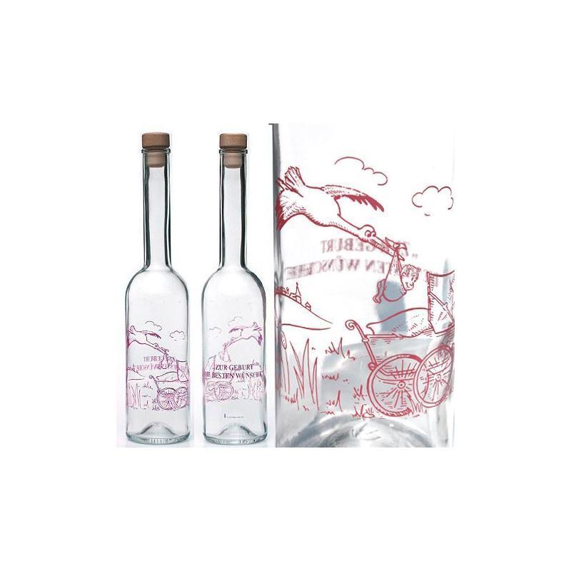 500 ml glass bottle 'Opera', print: new baby – pink, closure: cork ...